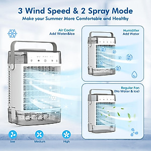 Portable Desk Fan,11 Inch Misting fan, 2 Mist mode, 3 Speed Mini USB Table Fan, with Timing Function,7 Color Night Light, Dual Water Tank, Cooling fan for Bedroom, Office, Camping-Gray