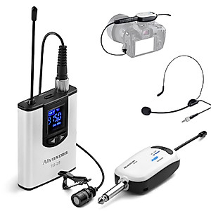 Alvoxcon Wireless Headset Lavalier Microphone System Wireless Lapel Mic Best for iPhone, DSLR Camera, PA Speaker, YouTube, Podcast, Video Recording, Conference, Vlogging, Church, Interview, Teaching