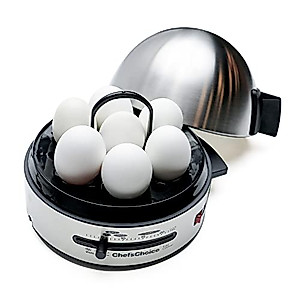 Chef'sChoice 810 Gourmet Egg Cooker with 7 Egg Capacity Makes Soft Medium Hard Boiled and Poached Eggs Features Electronic Timer Audible Ready Signal Nonstick Stainless Steel Design, 7-Eggs, Silver
