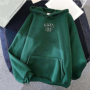 KSODFNXH Hoodies for Women Trendy Casual Words Printed Long Sleeves Tops with Pockets Comfy Drawstring Pure Color Sweatshirts