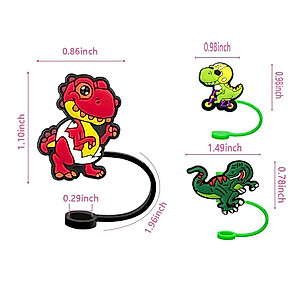 20pcs Silicone Dinosaur Straw Cover Pack Reusable Drinking Straw Caps Lids Dust-Proof Straw Plugs for Straw Tips for Kids Birthday Party Favors School Carnival Reward Prizes Decoration Supplies