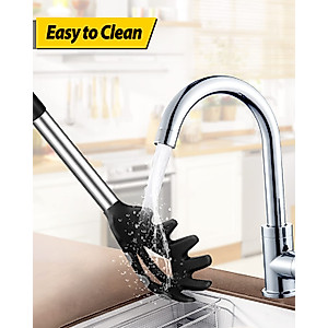 Silicone Pasta Fork and Ladle Spoon Set, Large Non Stick Kitchen Utensils for Cooking,Stirring,Serving Spaghetti, Soup, Sauce (BLACK)