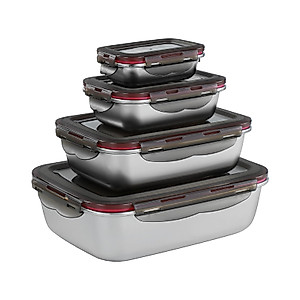 YLARMY 4PCS Stainless steel Food Storage Container with lids - Leakproof & Airtight for Kitchen,Meal Prep Lunch Box, Stackable Leftover Containers for Freezer Oven Safe 220ml/600ml/1500ml/2900ml