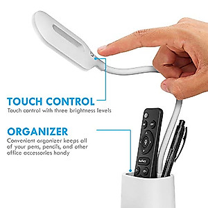 Aduro U-Light LED Desk Lamp with Wireless Charger Dimmable Eye-Caring Desktop Lamp with Organizer & 3 Brightness Levels White