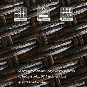 PHI VILLA Outdoor Patio C Spring Rattan Chairs Set of 2 Pieces High Back Wicker Dining Chair with Metal Frame for Patio, Deck, Porch - Brown