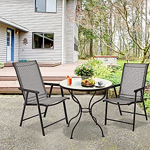 Tangkula Set of 4 Patio Folding Chairs, Fabric Dining Chairs with High Back & Armrests, Portable Camping Lounge Chairs with Sturdy Metal Frame, Outdoor Sling Chairs for Patio Lawn Garden (Grey)