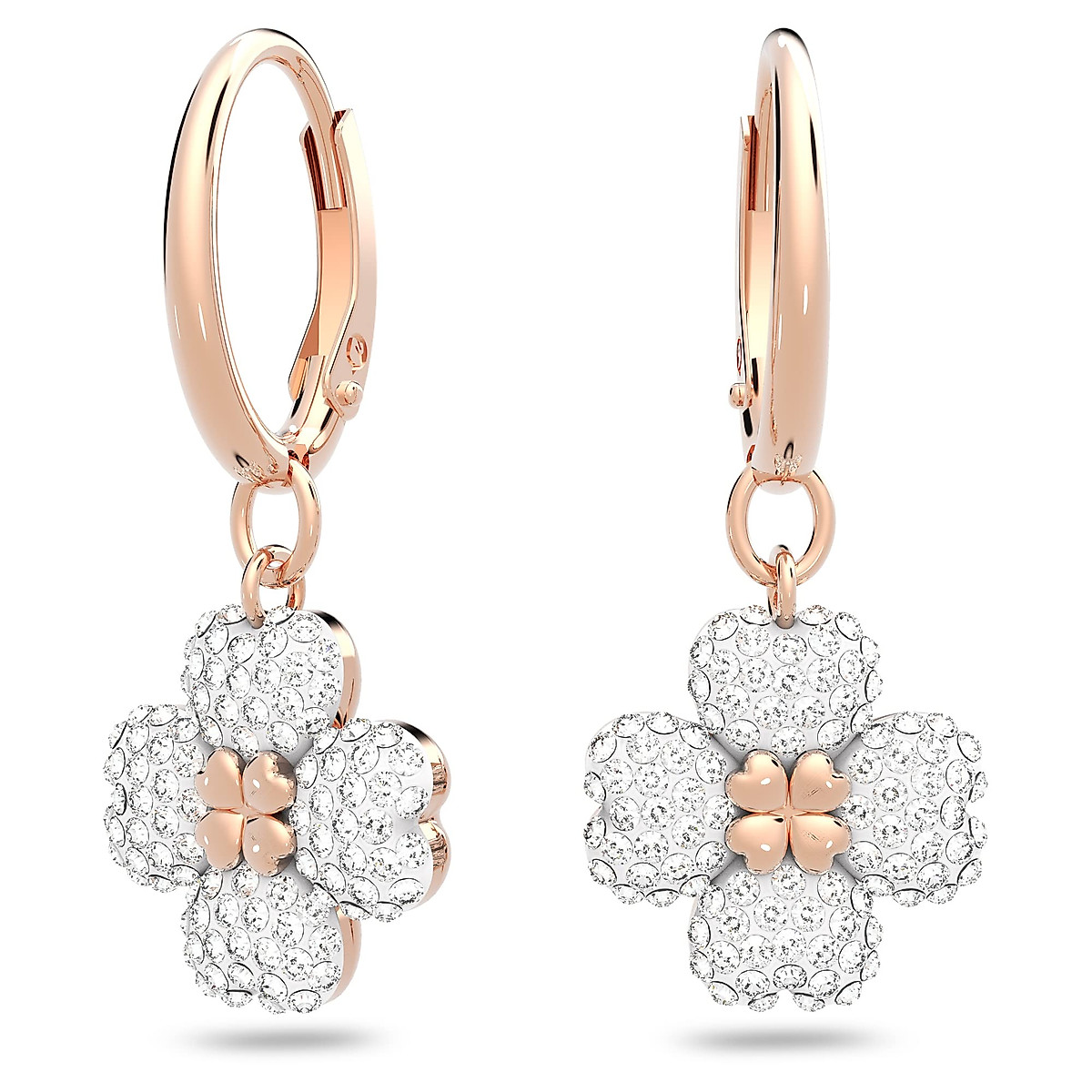 Latisha hoop earrings, Flower, White, Rose-gold tone plated