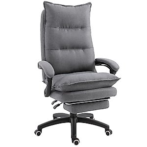 Vinsetto 360° Swivel Executive Home Office Chair Adjustable Height Linen Style Fabric Recliner with Retractable Footrest and Double Padding, Grey