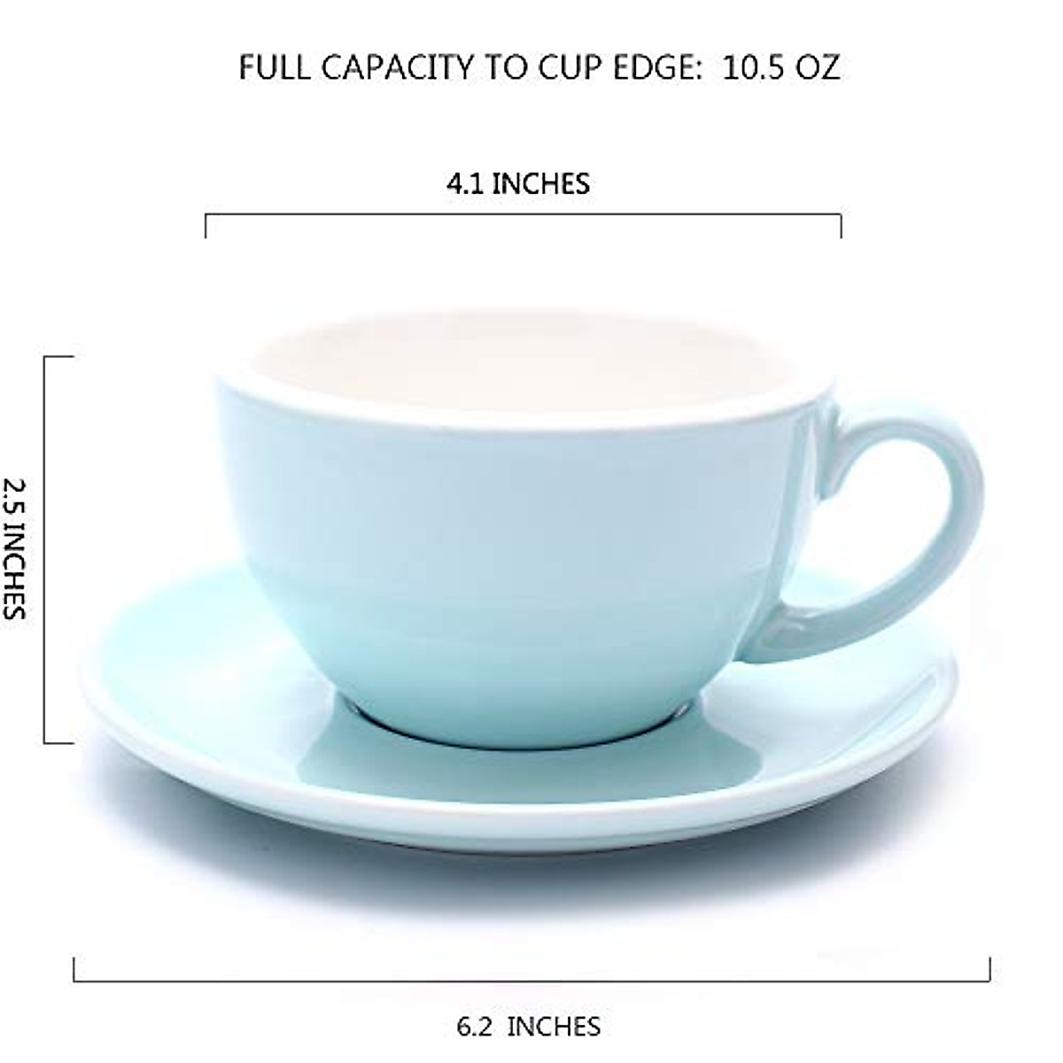 Coffeezone Latte Art Cup and Saucer for Latte & Cappuccino, Great Cup Shape for Coffee Shop and Barista (Glossy Light Blue, 10.5 oz)
