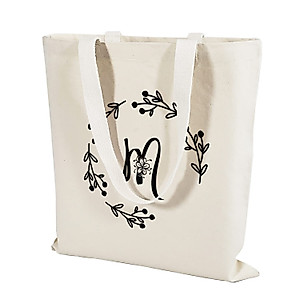 TBF Personalized Initial Canvas Tote Bag, Sturdy Gift Tote Bags for Women (M)