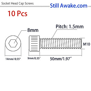 10 Pcs M10-1.5x50mm Stainless Steel Hex Socket Head Cap Screws Bolts Inner Hex Socket Bolt DIN 912