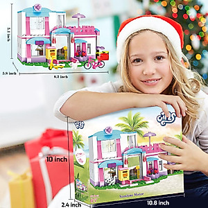BRICK STORY Dream Girls Friends House Building Sets Beach House for Girls 319 PCS Seaside Villa with Swing Sun Lounger Building Kit Play Set Toys for Kids Aged 6-12