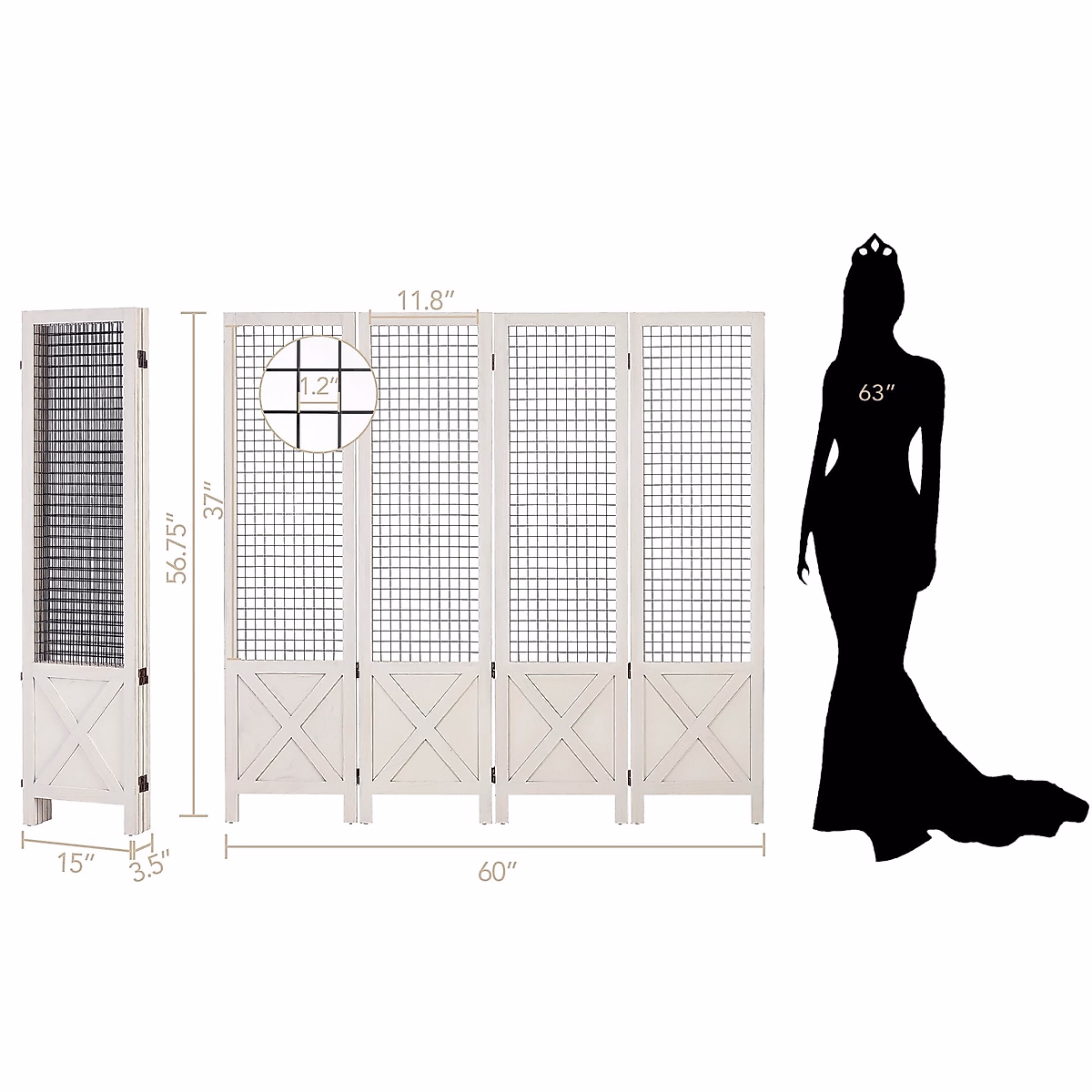 Wnutrees 4 Panel Gridwall Display, Portable Freestanding Display Board for Craft/Art Shows, Retail, Events, Decorative Wood Room Divider Folding Screens, White