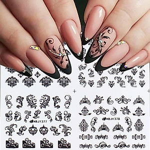 Flower Nail Art Stickers Decals (Black)