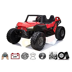 4X4 Upgraded Kids Ride on car 24v XXL Ride On UTV Buggy Quad SIDEBYSIDE RZR with 2 Adjustable Leather Seats Rubber Tires TV Touch Screen Parent Remote Control 2-11mph 3 speed new 2024 model hold 265lb