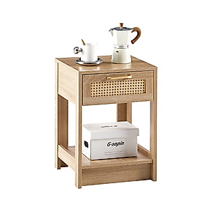 VENBER 15.75" Rattan End Table with Drawer, Modern Side Table,Sofa Table, Nightstand for Bedroom Living Room(Natural)