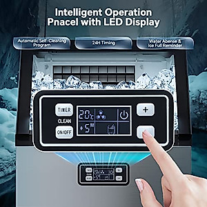 Kismile Commercial Ice Maker, Freestanding Square Ice Cube Maker 100lbs/24h, 28lbs Storage Bin, Full Heavy Duty Stainless Steel Construction, Ice Maker Machine for Home Bar