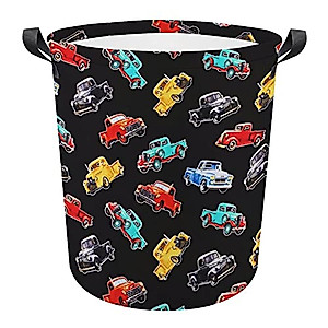 Vintage Pickup Trucks Large Laundry Basket Hamper Bag Washing with Handles for College Dorm Portable