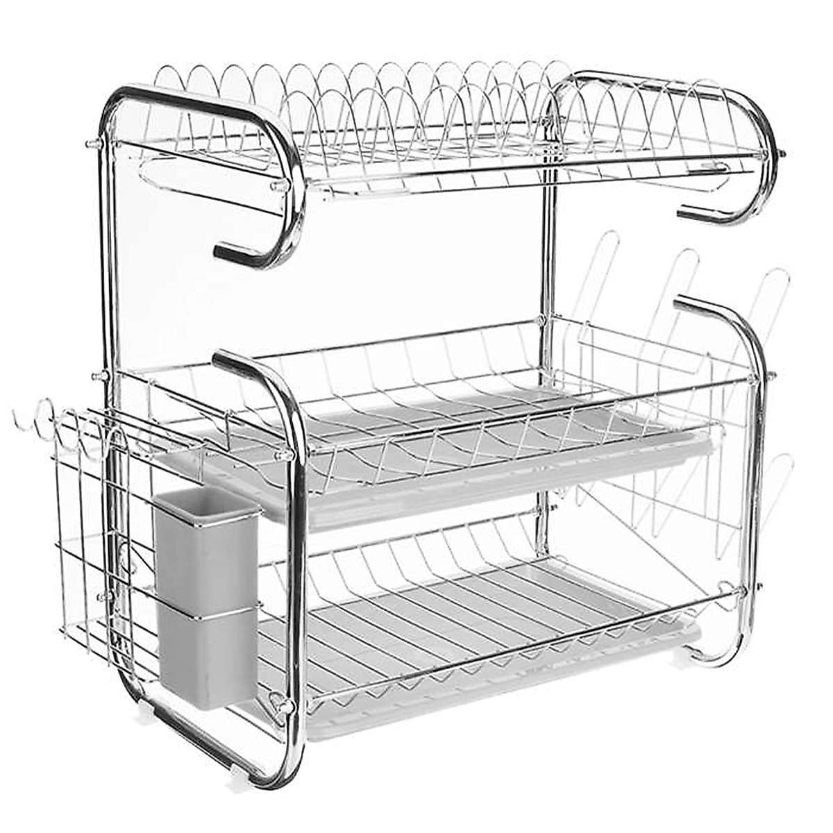 YYDSJFM Dish Drying Rack,Dish Rack Stainless Steel,Cutting Board Holder and Dish Drain Rack for Kitchen Counter with Utensil Holder Cutting Board Holder and Trays (White)