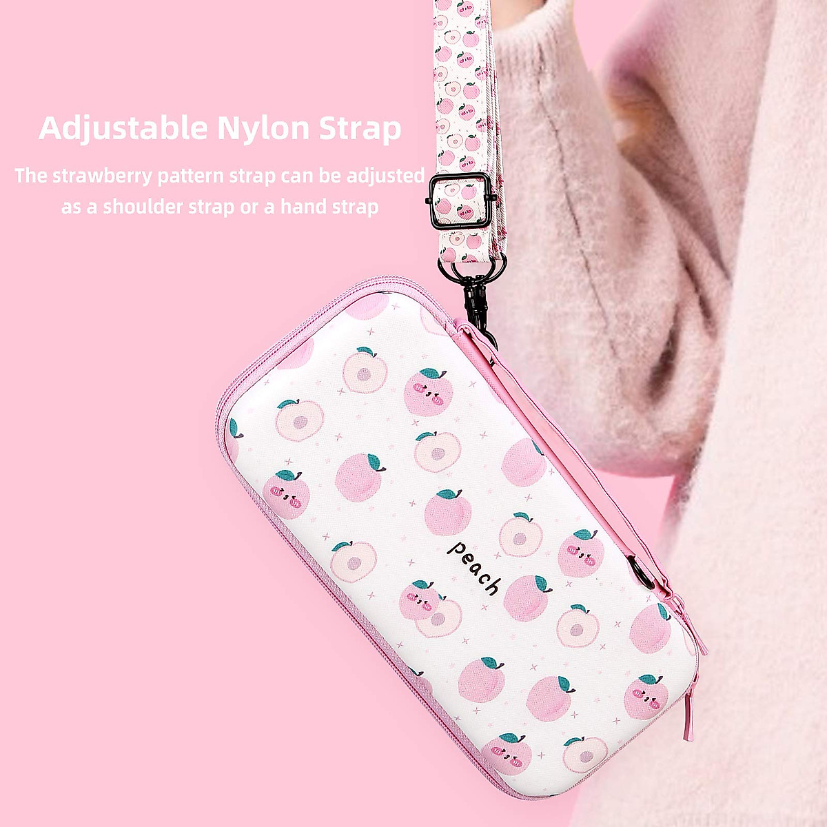 AOLDHYY Niclogi Carry Case for Nintendo Switch, Hard Shell Protective Cover Travel Carrying Bag with 12 Game Card Slots, Inner Storage Bag for Switch Console Controller & Game Accessories, Peach Pattern