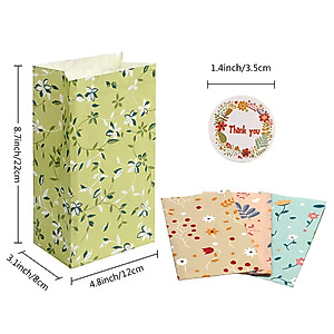 AerWo 48pcs Floral Gift Bags, Flowers Birthday Gift Bag, Goodie Bags, Goodie Bags for Kids Birthday, Gift Bag Bulk, Baby Shower, Wedding Party Favor Bags with Thank You Stickers