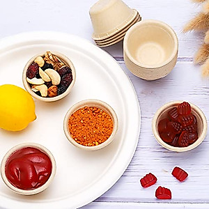2 oz Compostable Portion Cups,200 Pack Disposable Souffle Cups,Biodegradable Condiment Cups,Bagasse Fiber Sample Portion Cups,Sample Cups Tasting Cups for Jello Shot,Souffle,Condiment,Sauce (Natural)