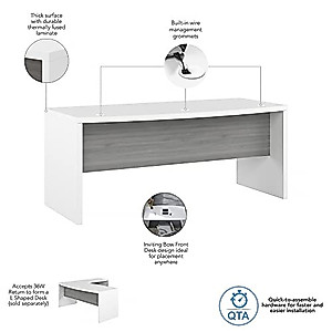 Bush Business Furniture Echo Bow Front Desk, Pure White and Shiplap Gray