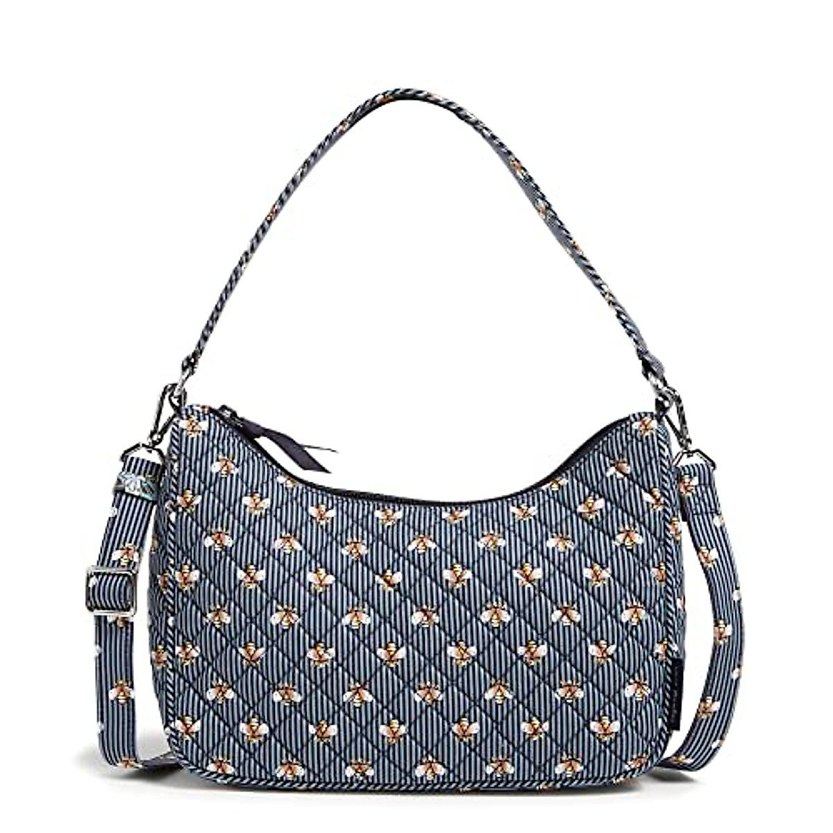 Vera Bradley Women's Cotton Frannie Crescent Crossbody Purse, Bees Navy - Recycled Cotton, One Size