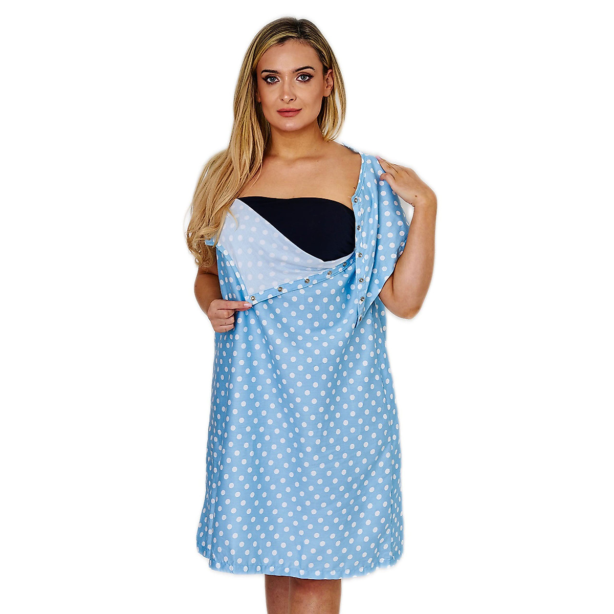 Magnus Care Hospital Gown for Women Labor and Delivery 100% Cotton Gown with Easy Snap Back Closure and Shoulder Snaps Patient Gowns Blue