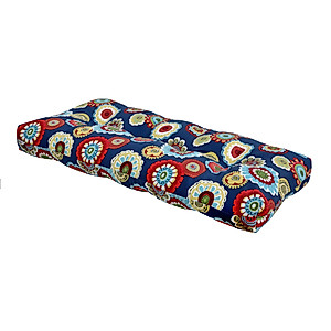 Magpie Fabrics Patio Bench Cushion 42"x18", Indoor/Outdoor Non-Slip Water Resistant Long Seat Pads, Tufted Loveseat Cushion for Swing, Settee, Window, Garden, Wicker, Front Porch (Heronsbill Navy)