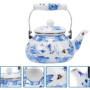 Enameled Teakettle, stove top kettle,Retro Decor Enameled Teakettle,Colorful Hot Water Tea Kettle,Ceramic Teapot Ceramic Enamel Teapot Tea Kettle Blue and White Porcelain Large Enameled Teakettle for