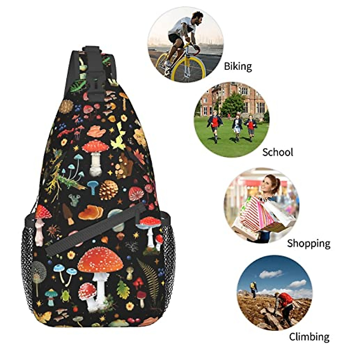 launamren Mushroom Gifts Sling Backpack Mushroom Gifts Crossbody Bag For Women Men Sling Bag Travel Hiking Chest Bag Unisex