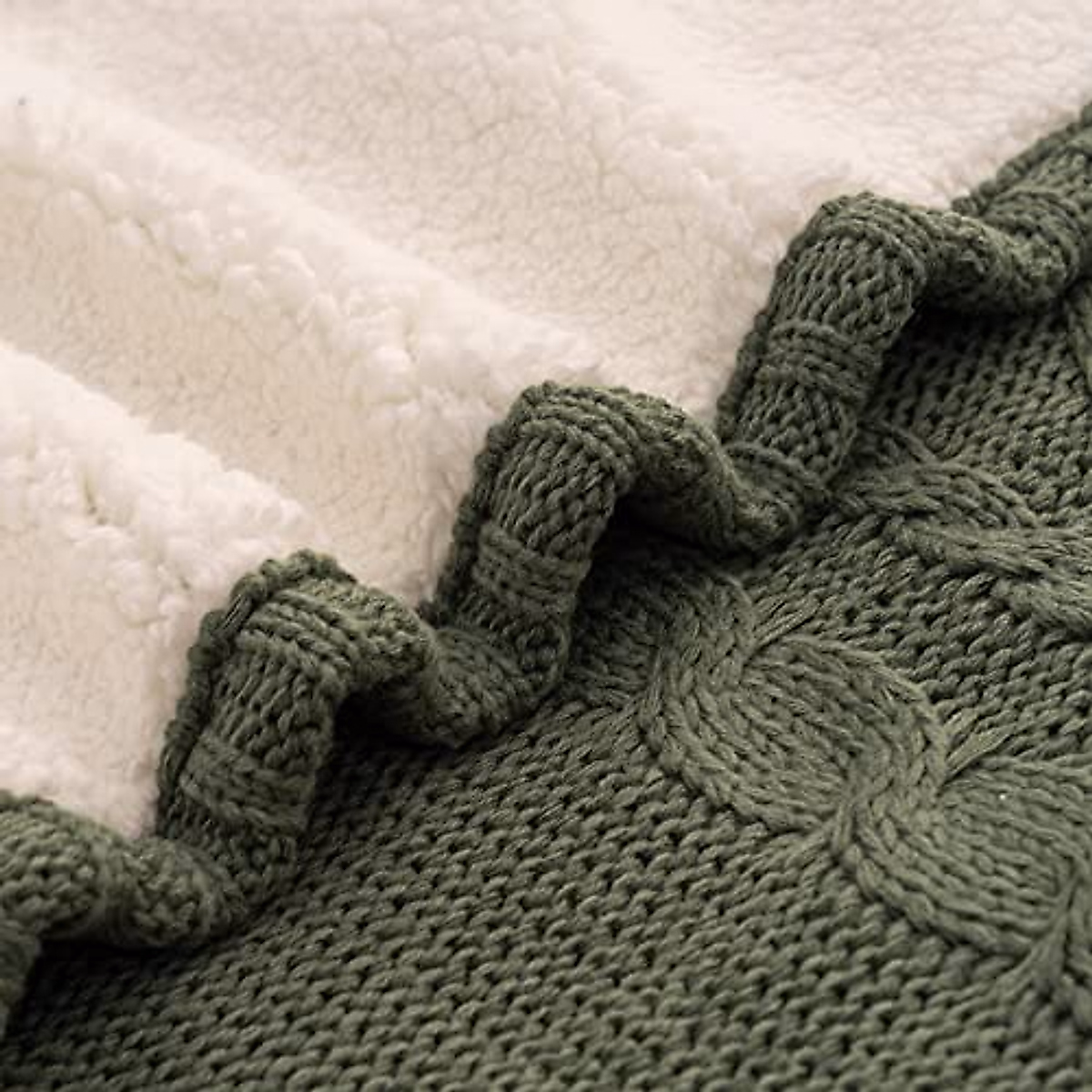 RECYCO Acrylic Cable Knit Sherpa Throw Blanket for Couch, Thick Super Soft Cozy Knit Blanket Sweater Style Sherpa Knitted Throw Blankets for Bed Sofa Chair, 50 x 60 Inches, Forest Green