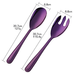 Color ME 2-Piece 12 inch Purple Salad Spoon Fork Heavy Duty 18 10 Stainless Steel Serving Set