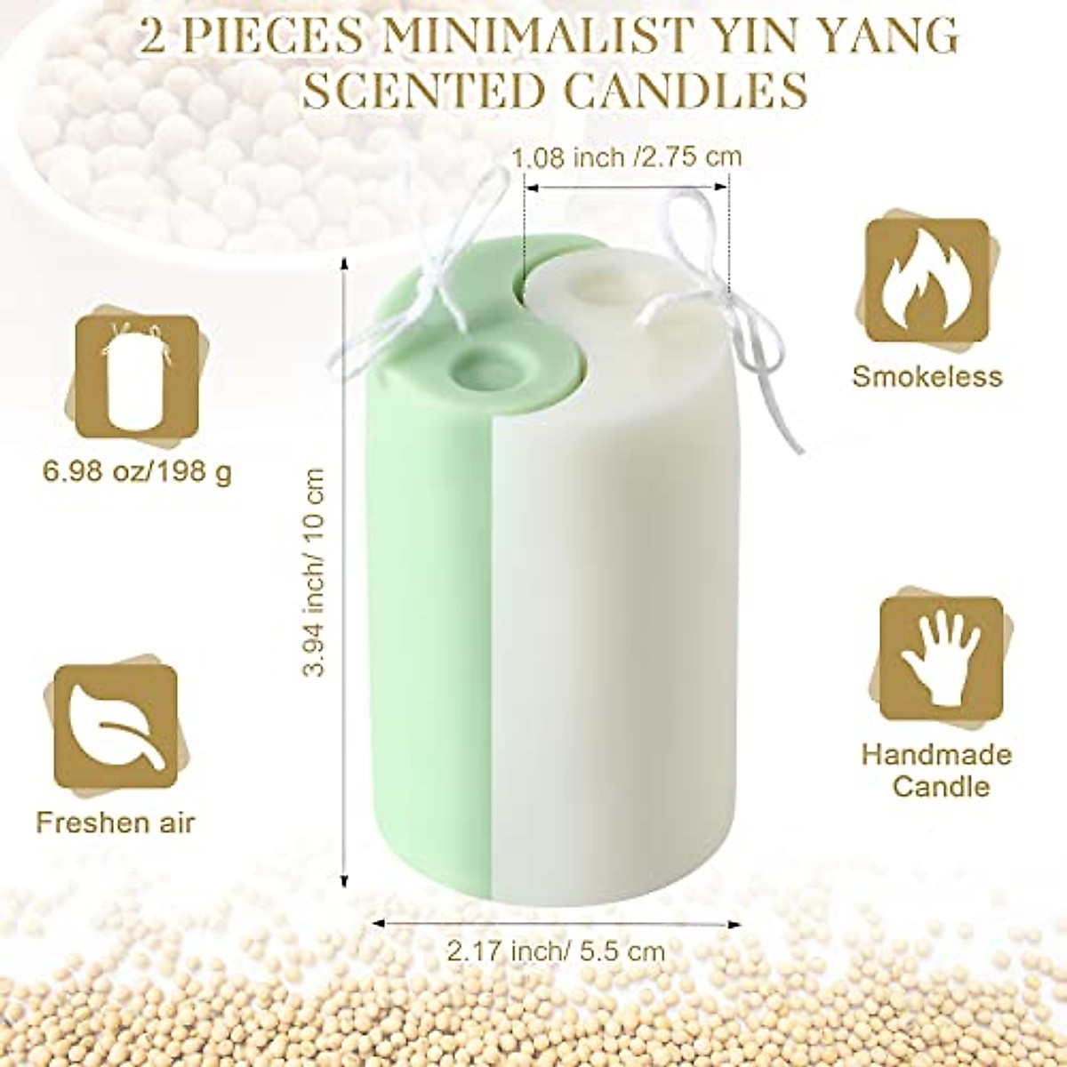 2 Pieces Yin Yang Scented Candles Yin Yang Shaped Candle Soy Wax Candle Decor Yin Yang Decorative Candles Minimalist Cool Aesthetic Candle for Home Yoga Decor, White and Green, Bluebells Fragrance