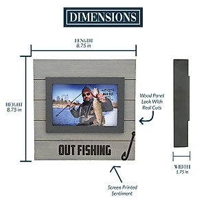 Pavilion - Out Fishing Wood Tabletop Picture Frame, Holds 4 x 6-inch Photo, Rustic Picture Frames, River Vacation Photo Frame, Fishing, 1 Count, 8.75 x 8.75 inches Overall in Size,Gray