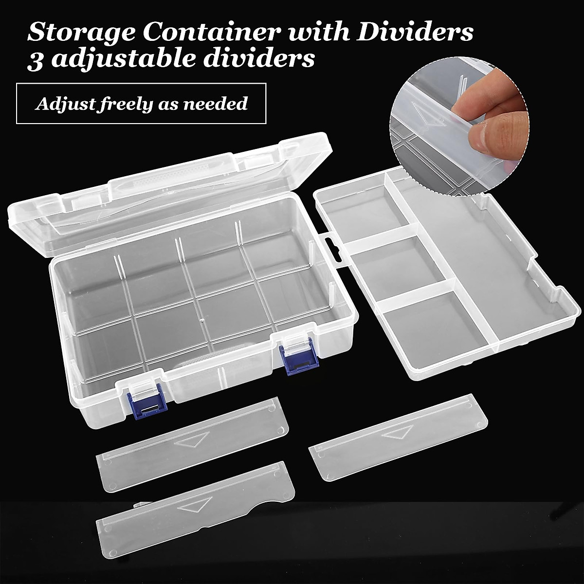 LDXURU 6 Pack 8 Grids Plastic Organizer Box, Clear Organizer Box Adjustable Dividers, Plastic Compartment Container Storage with Removable Dividers for Craft, Beads, Jewelry, Small Part