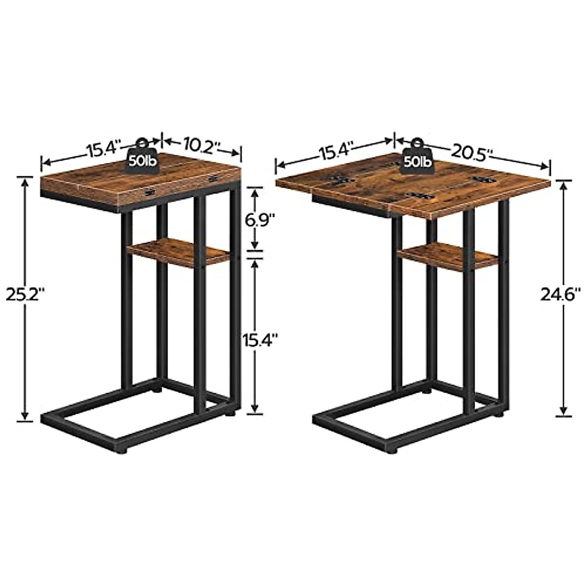 HOOBRO Foldable End Table, C Shaped Side Table with Storage Shelf, Small Snack Table Suitable for Living Room Bedroom Small Spaces, Easy Assembly, Rustic Brown BF29SF01