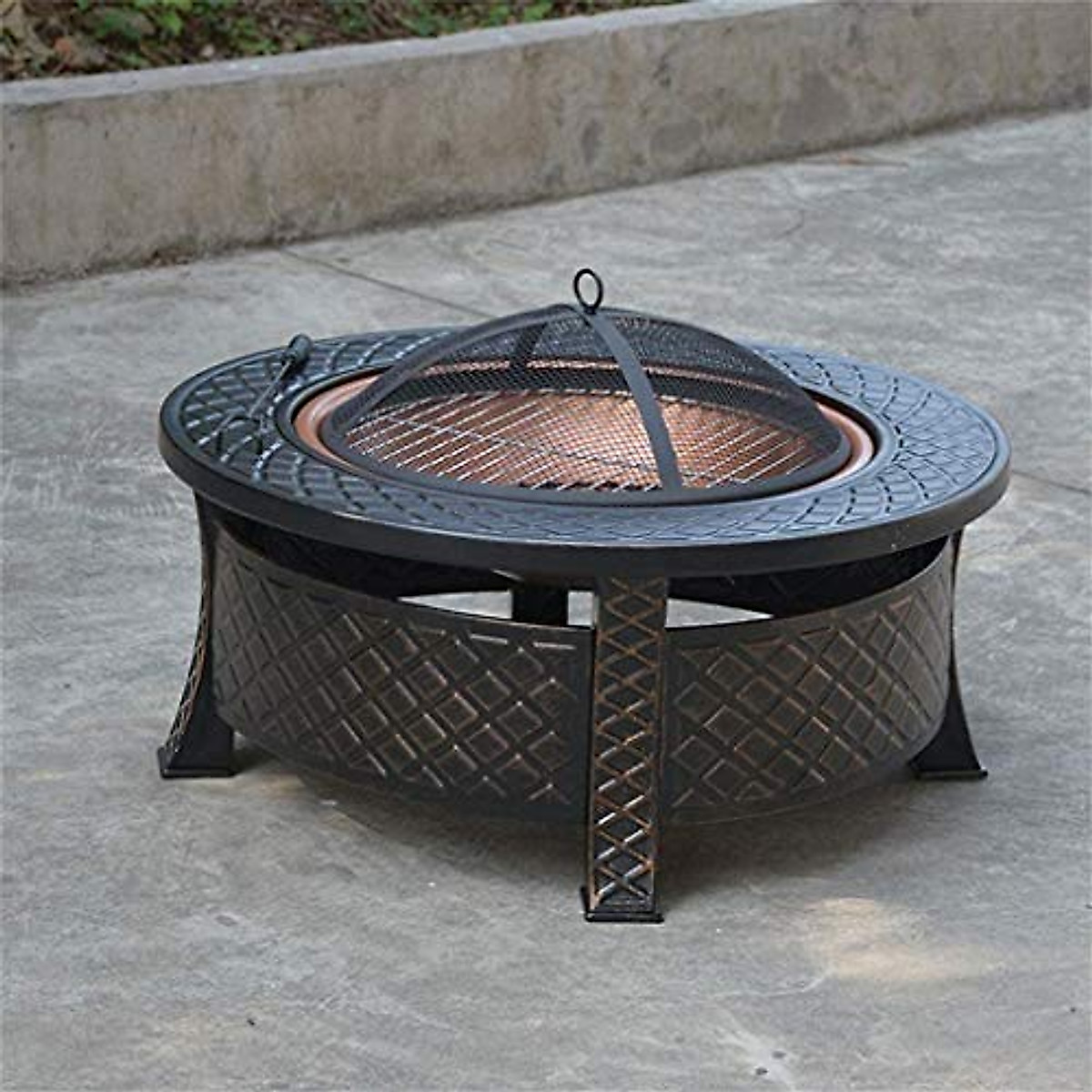LEAYAN Garden Fire Pit Portable Grill Barbecue Rack 32'' Outdoor Fire Pit Metal Square Firepit Patio Stove Wood Burning BBQ Grill Fire Pit Bowl with Spark Screen Cover, Log Grate for Camping