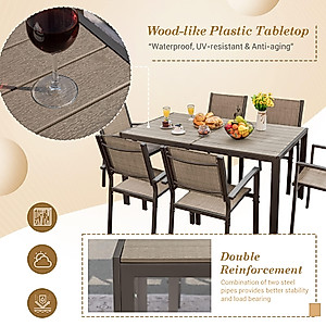 Flamaker Patio Dining Set 7 Piece Metal Frame Outdoor Furniture with 6 Textilene Chairs and Rectangular Table Family Kitchen Conversation Set for Backyard, Lawn (Brown)