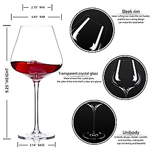 Hand Blown Red Wine Glasses Set of 4 – 23 oz Burgundy Wine Glasses With Long Stem – Lead-Free Premium Crystal Wine Glass – Unique Gift for Wedding, Anniversary, Christmas – Clear