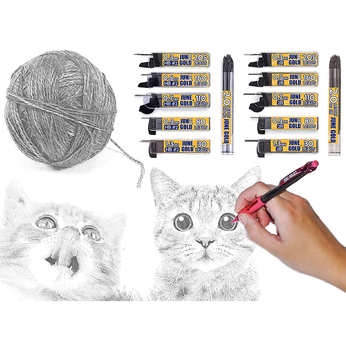 June Gold 440 Pieces, 0.7 mm HB #2 Lead Refills, 110 Pieces Per Tube, Medium Thickness, Break Resistant Lead/Graphite (Pack of 4 Dispensers)