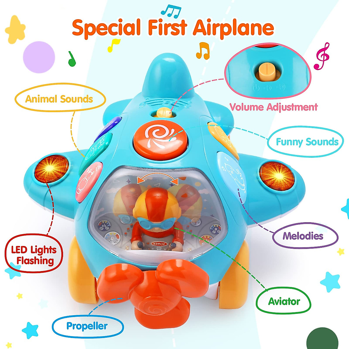 Baby Toys 12-18 Months Electronic Airplane Toys for 1 Year Old Boy Girl Gifts Musical Toys for Toddlers 1-3 Learning Educational Toys for 1 Year Old Crawling Toys Gifts for 1 2 3 Year Old Boys Girls
