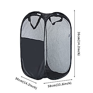Nvatorfox 2 Pack Pop Up Storage and Laundry Hamper, Mesh Popup Laundry Hamper Portable, Durable Handles Collapsible for Storage and Easy to Open, for The Kids Room, College Dorm or Travel (Black)