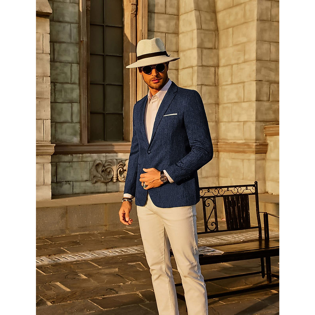 Men's Tailored Casual Blazer Slim Fit One Button Business Sport Coat Navy L