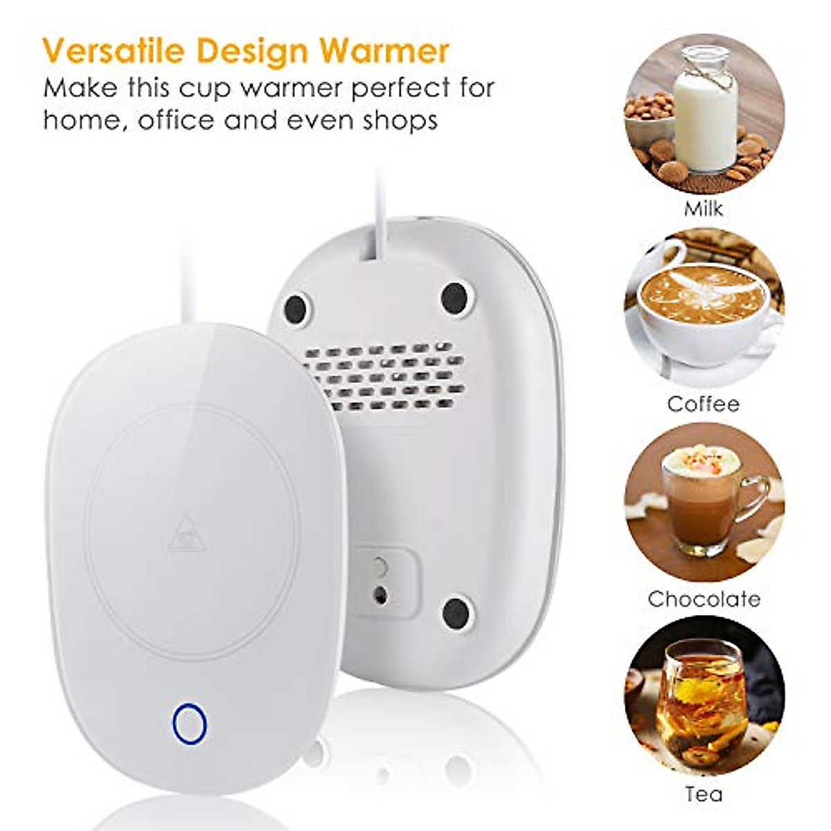 VANTAKOOL Coffee Warmer with Automatic Shut Off to Keep Temperature Up to 131℉/55℃ Electric Beverage (Tea,Water,Cocoa,Soup or Milk) Heater Surface for Home & Office Use(Without Mug), 123333, White