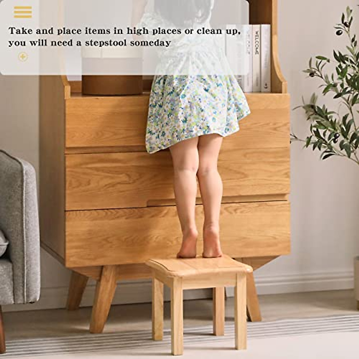 Aibiju Toddler Step Stool, Mini Table Desktop Shelf, Wooden Stool 11.5 * 11.5 * 10.6inch, Natural Wood Kitchen Step Stool, Small Short Stool for Kids and Adults, Natural Wood Color JPRF-1352