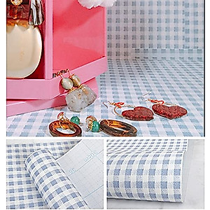 Gow4u Decorative Gingham Dresser Drawer Shelf Liner Self Adhesive Vinyl Contact Paper for Kitchen Cabinets Pantry Refrigerators Arts Crafts Decal (Blue, 17.7x117 Inches)