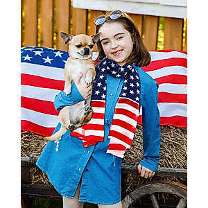 Tarpop 2 Pcs American Flag Patriotic Scarf Chiffon US Flag Scarf Long 4th of July Scarf Flag Shawl Independence Day(Bright Style)