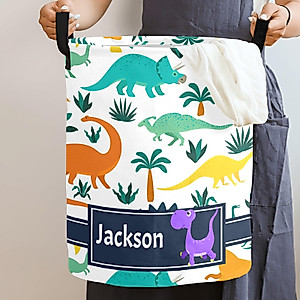 Dinosaur Trees Laundry Basket Personalized with Name Laundry Hamper with Handle Organizer Storage Bin Bedroom Decor for Boys Girls Adults